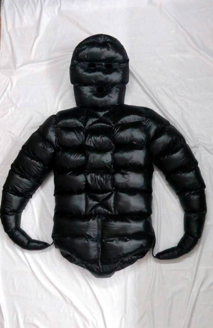 New shiny nylon wet look winter spreading romper down restraint body ...