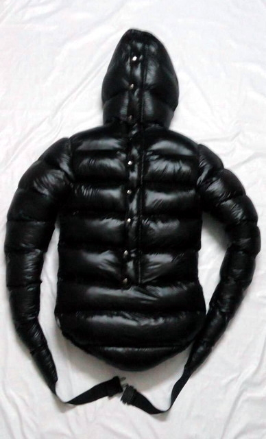 New shiny nylon wet look winter spreading romper down restraint body ...