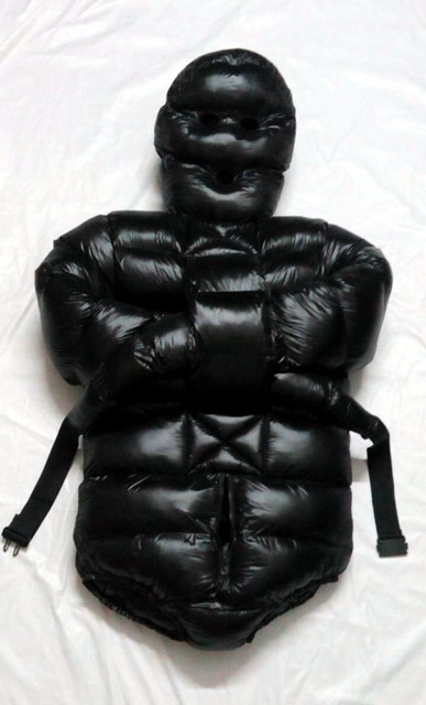 New shiny nylon wet look winter spreading romper down restraint body ...