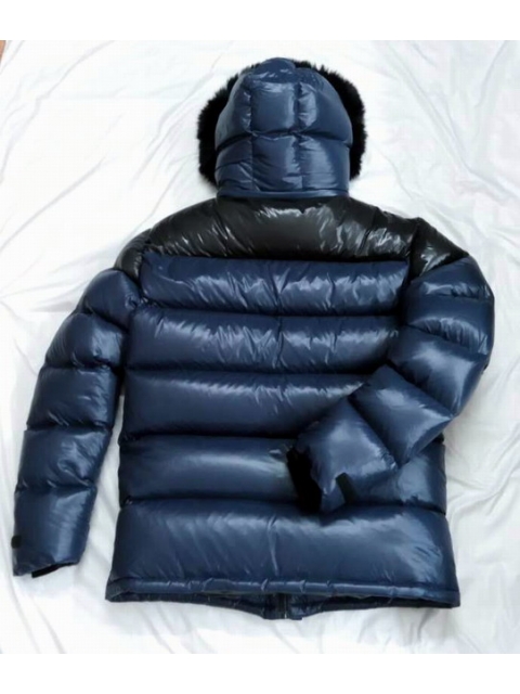 New shiny nylon wet look overfilled winter jacket down jacket with fur ...