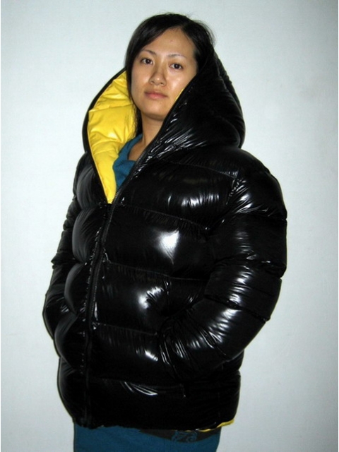New unisex shiny nylon padded winter jacket wet look puffa reversible ...