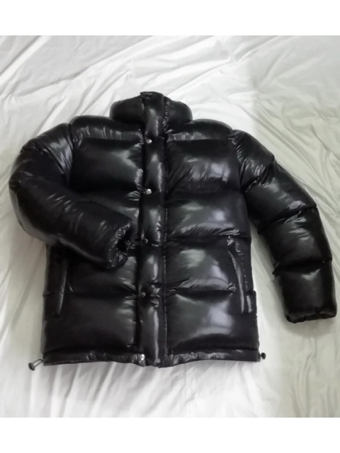 New unisex wet look shiny nylon winter jacket down jacket overfilled